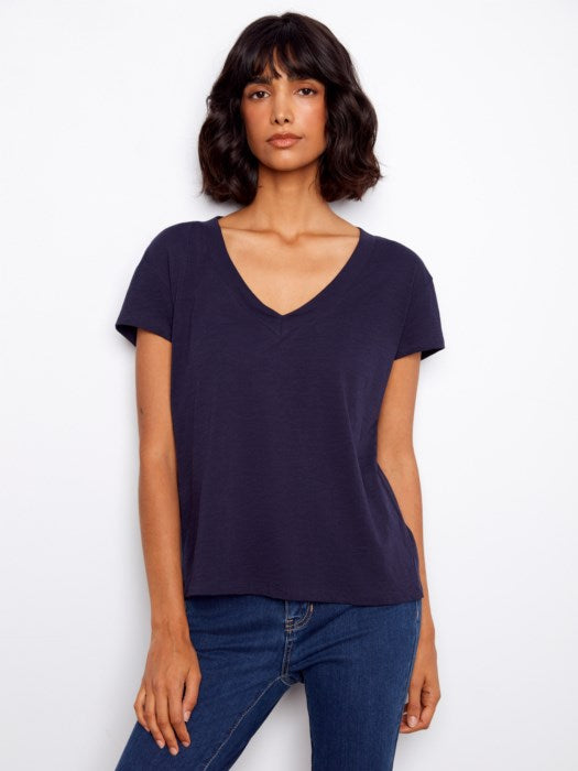 CHARLIE B COTTON DROP V-NECK TEE - NAVY – Kaufman Shoes