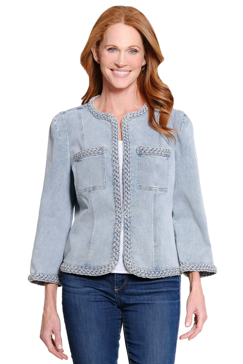 JOHN MARK DENIM JACKET WITH BRAIDED TRIM - J16839JMLTDEN – Kaufman Shoes
